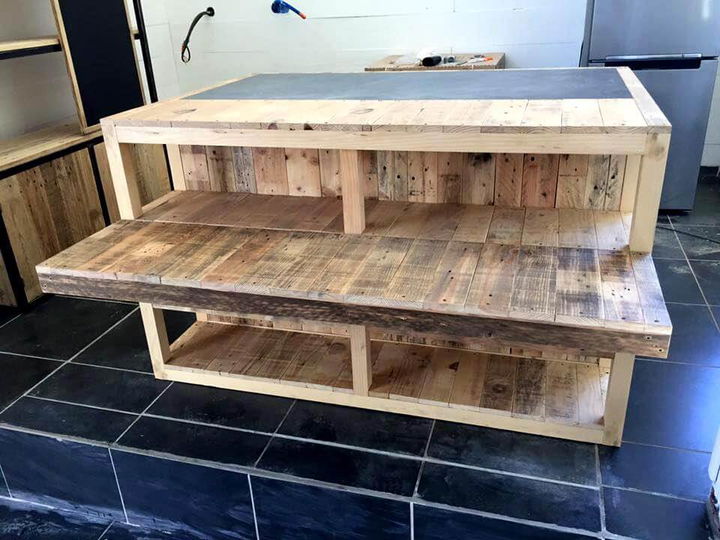 Pallet Sideboard with Drawers, Cabinets & Folding Bar